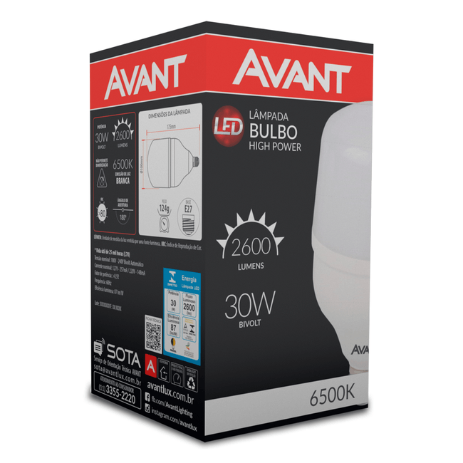 Lâmpada LED Bulbo Branca de 30W 6500K Bivolt - AVANT - Cacique