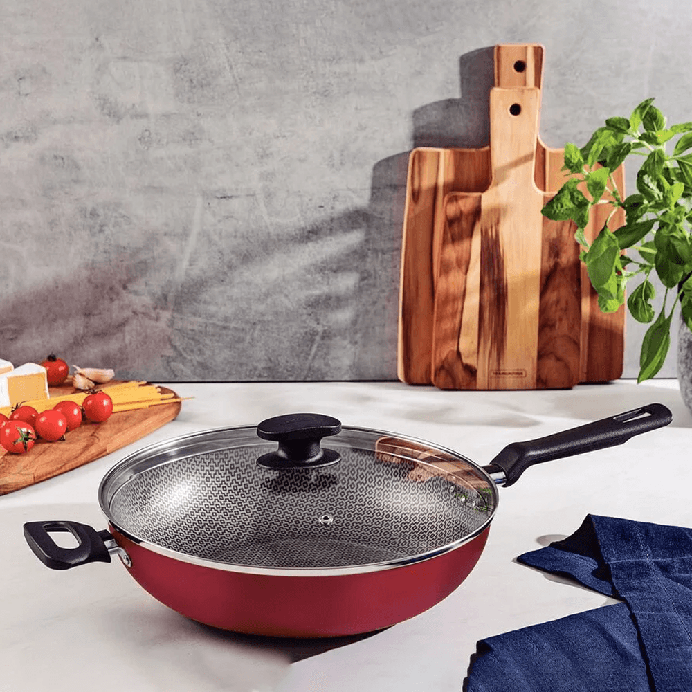 Frigideira Wok em Alumínio 28cm Loreto com Tampa Vermelha - TRAMONTINA - Cacique